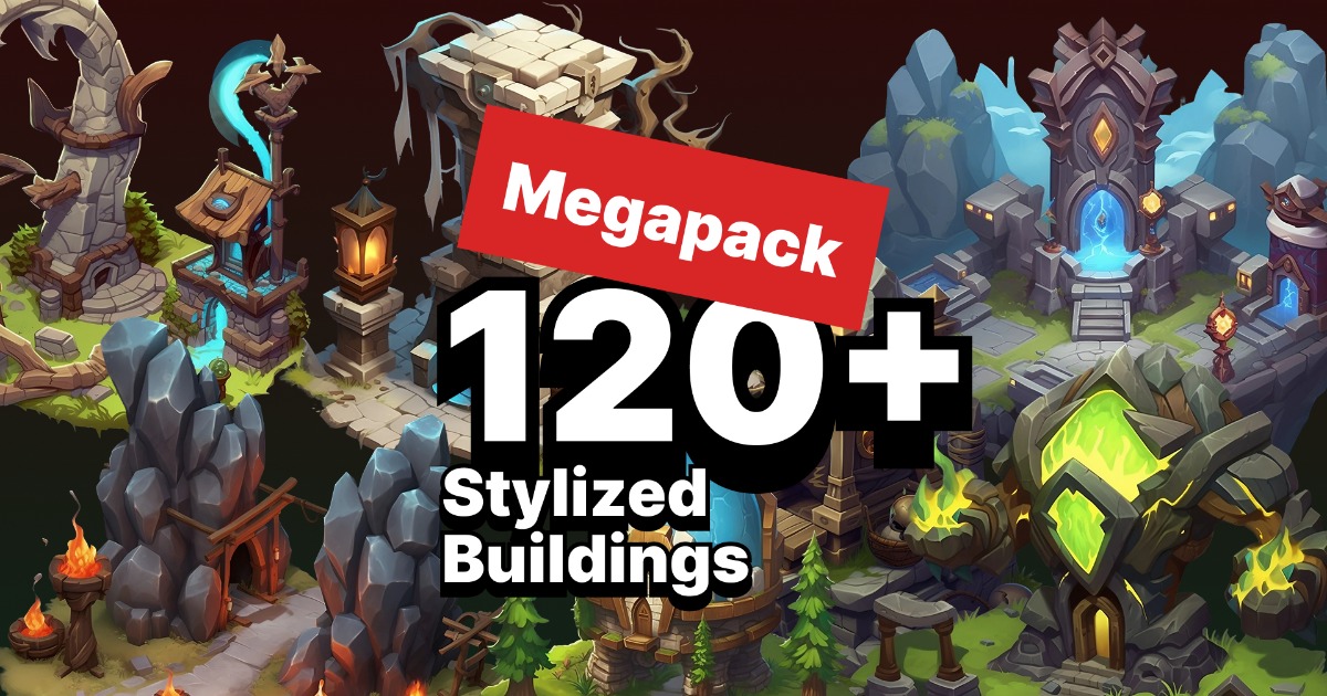 2D Stylized hand painting fantasy isometric environment and buildings ...