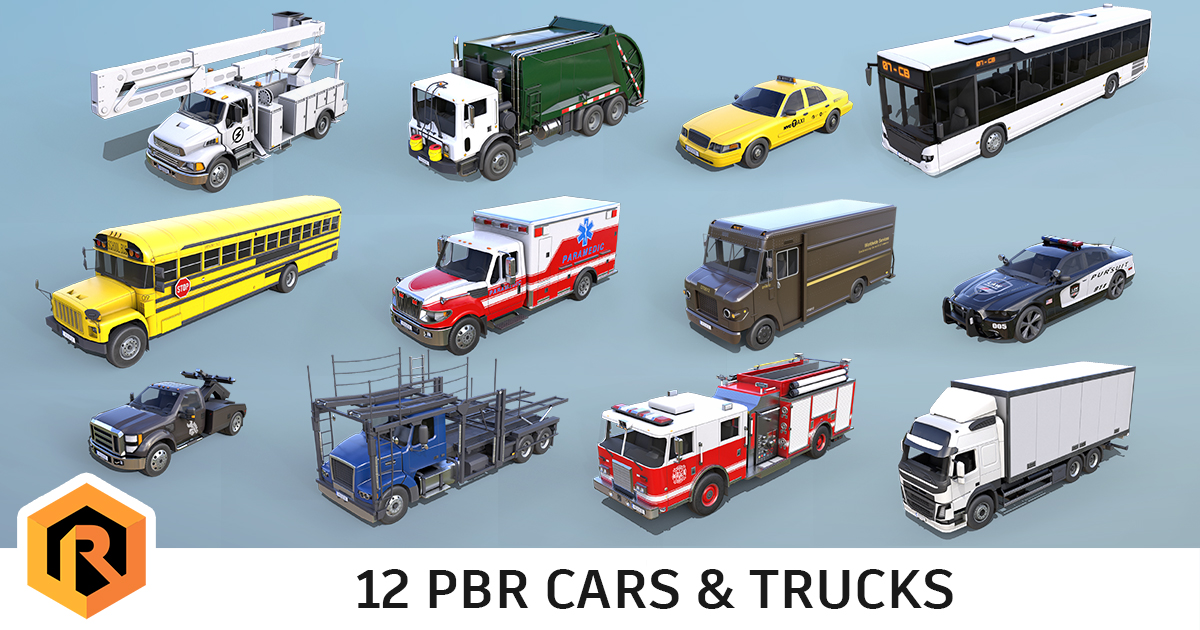 12 PBR Cars and Trucks Collection | 3D Vehicles | Unity Asset Store
