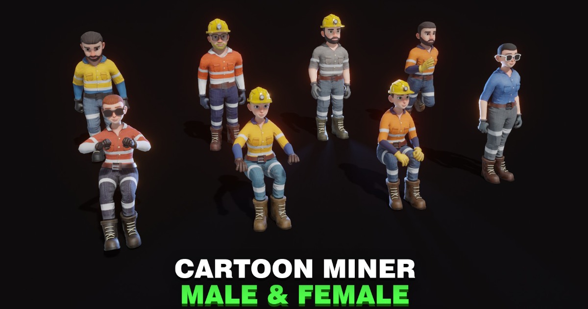 Stylized Male & Female Miner 3D Model (Low-Poly, Game-Ready, Animated ...
