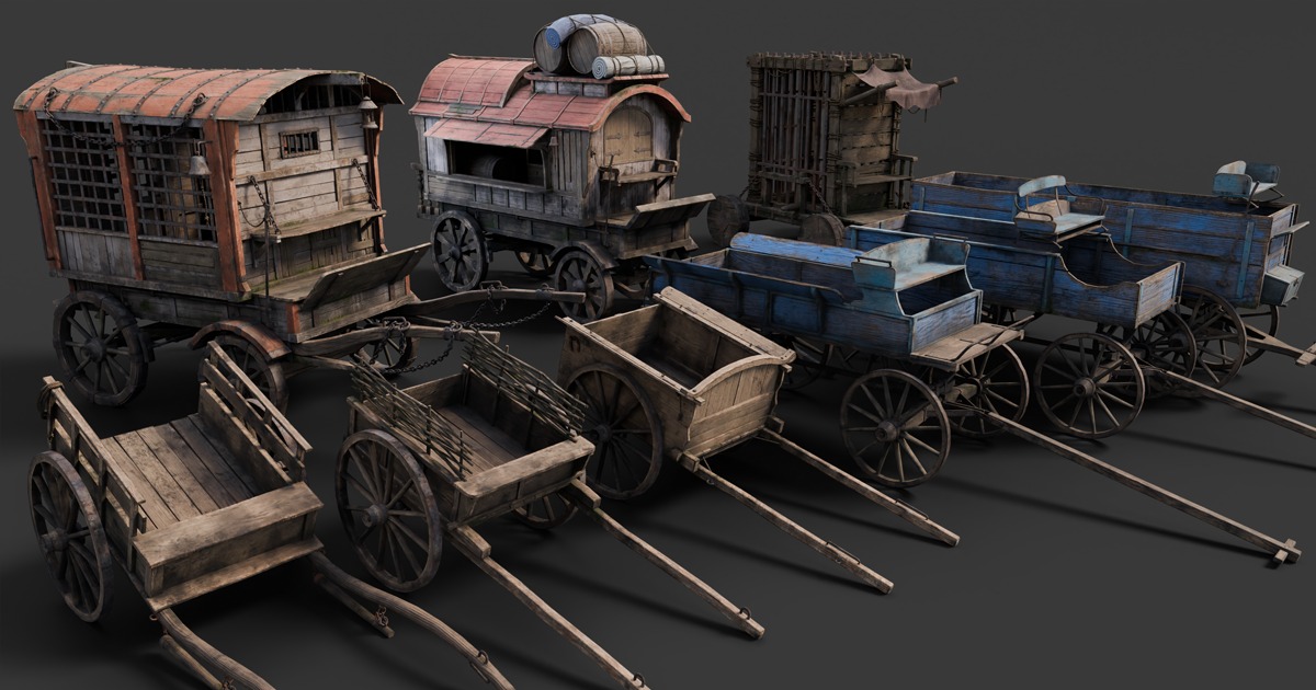 Medieval Wooden Carts & Wagons | 3D Props | Unity Asset Store