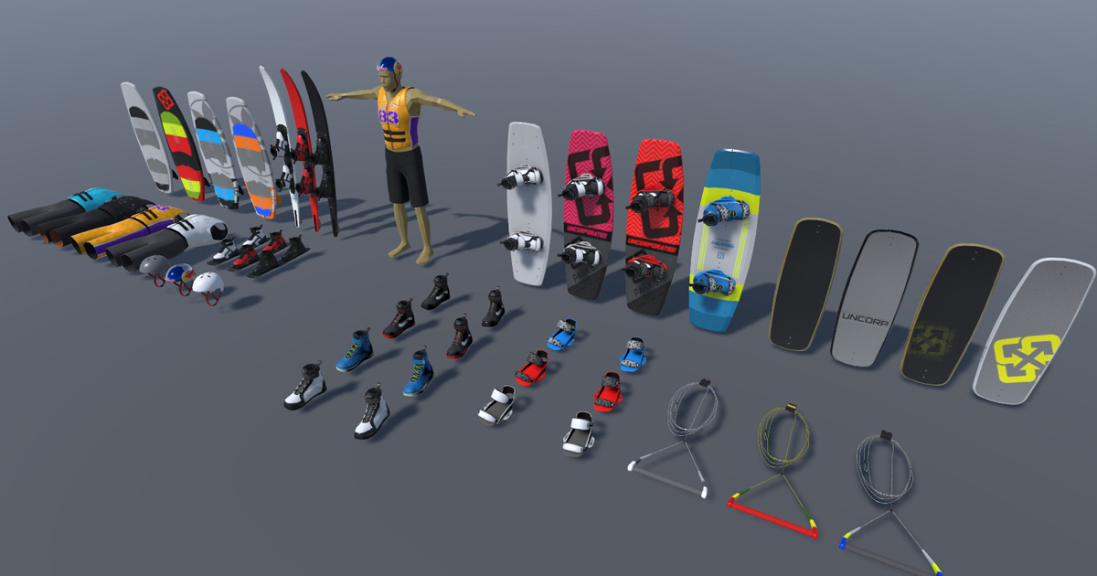 Wakeboard Waterski Wakesurf Wakeskate Package | 3D Props | Unity Asset ...