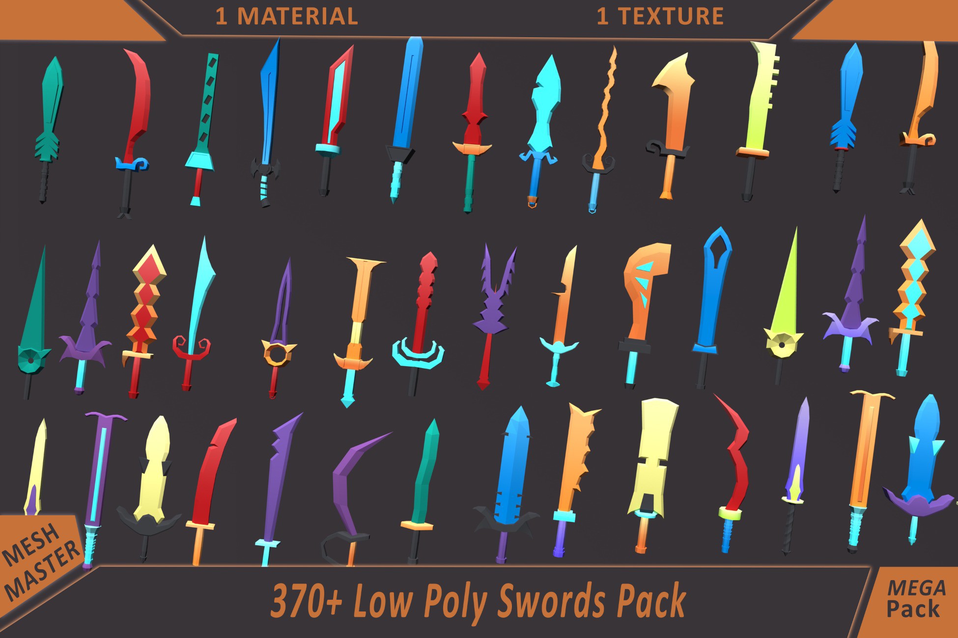 Low Poly Sword Library – 370+ Models | 3D Weapons | Unity Asset Store
