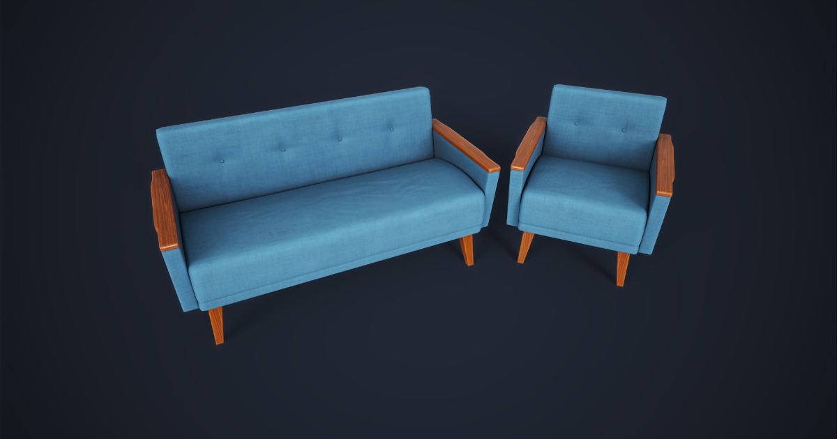 Retro sofa and armchair | 3D Furniture | Unity Asset Store