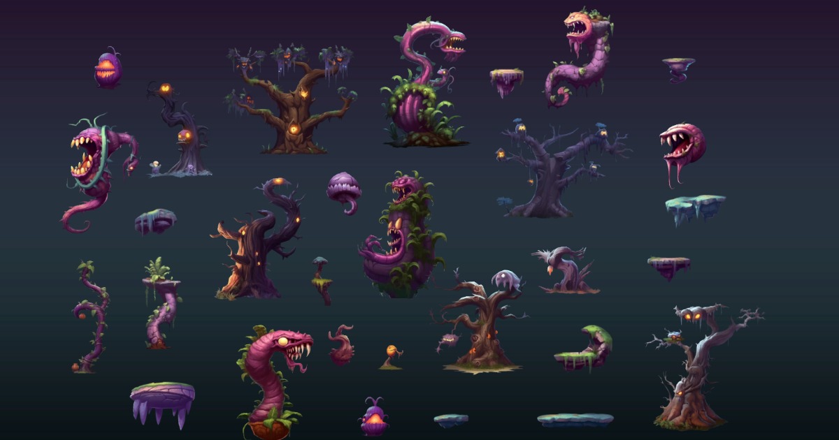 Animated fantasy death forest environment platformer tileset vol.1 | 2D ...