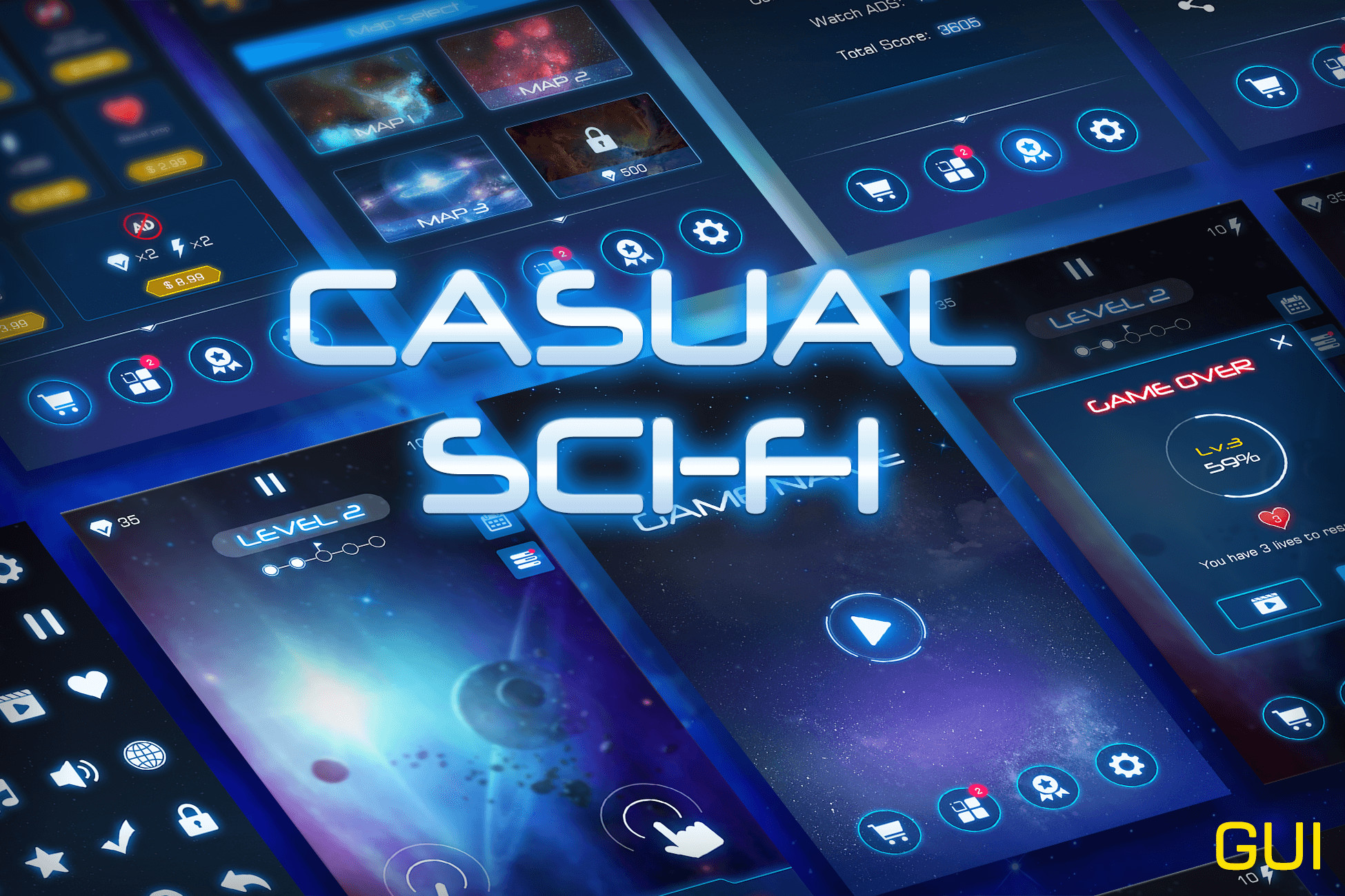 Casual SCI-FI GUI Pack-Vertical Mobile | 2D GUI | Unity Asset Store