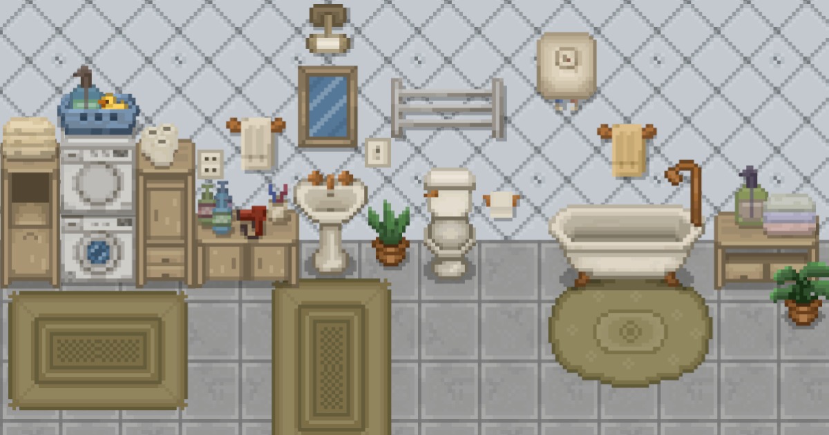 Pixel Bathroom Pack – Cozy Interior Set for 2D Games | 2D Environments ...