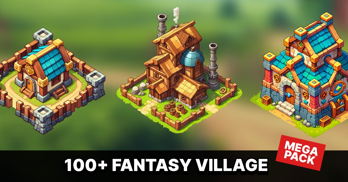 2D Isometric Cartoon Stylized Fantasy Environment and Village Buildings ...