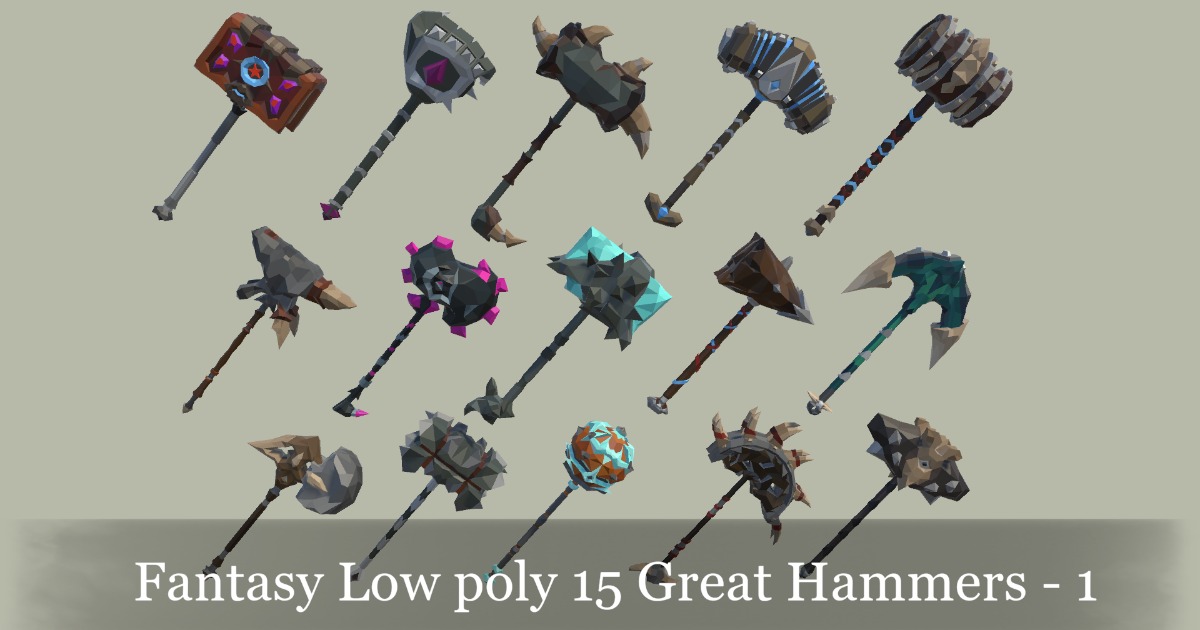Fantasy Low poly 15 Great Hammers for RPG -1 | 3D Weapons | Unity Asset ...