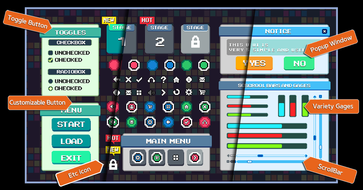 nGarden Retro Simple UI Pack | 2D GUI | Unity Asset Store