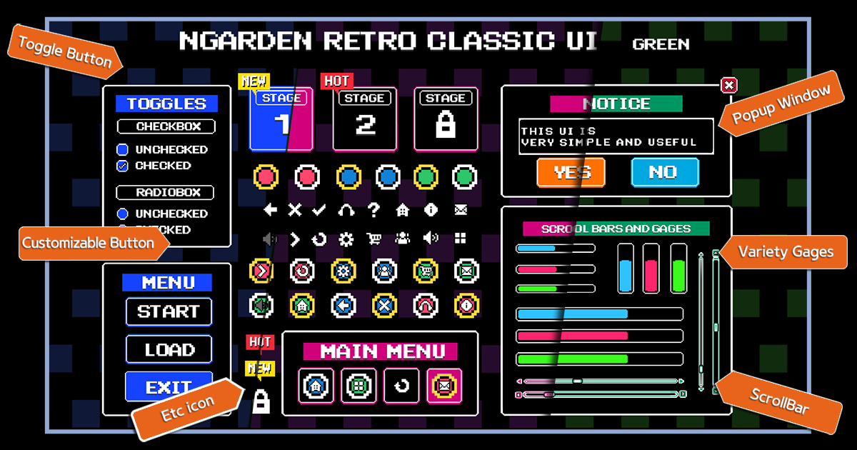 nGarden Retro Classic UI Pack | 2D GUI | Unity Asset Store