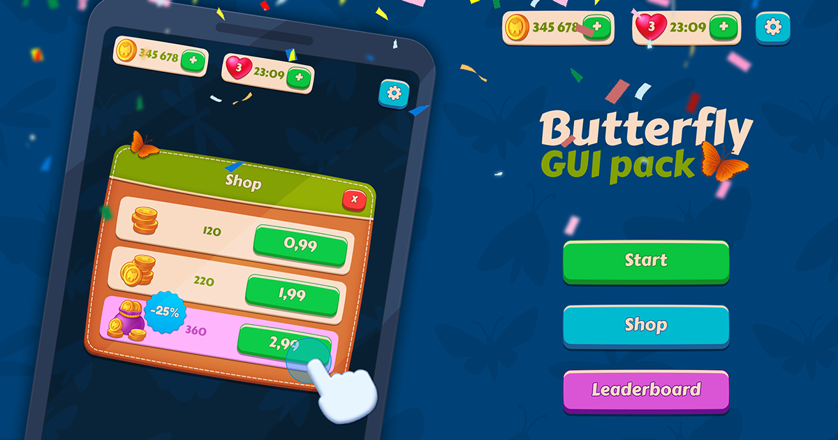 Butterfly Game UI pack | 2D GUI | Unity Asset Store