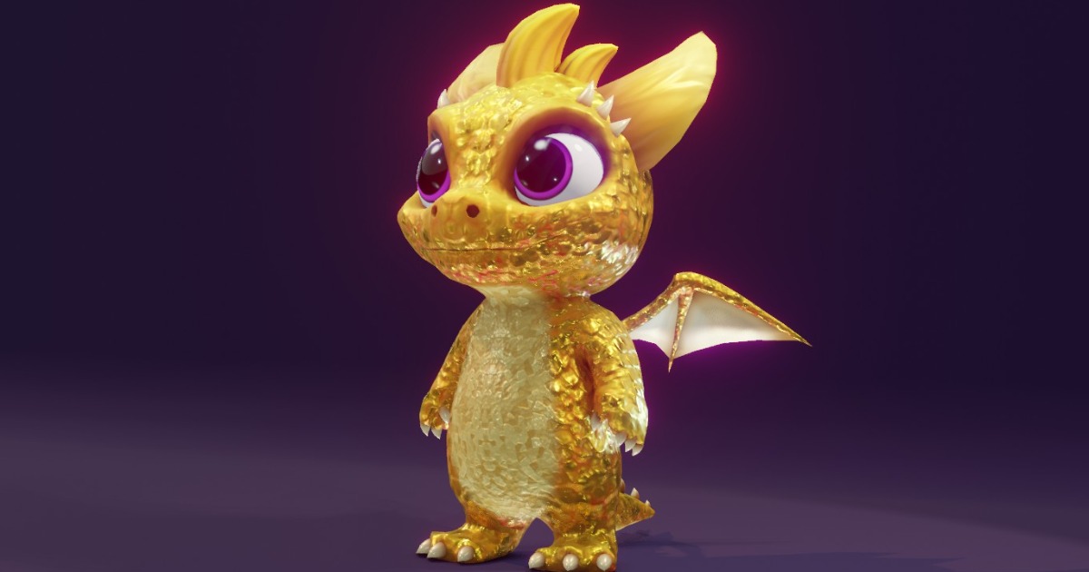 Cartoon Gold Dragon 3D Model (Low-Poly, Game-Ready, Animated, Built-In ...