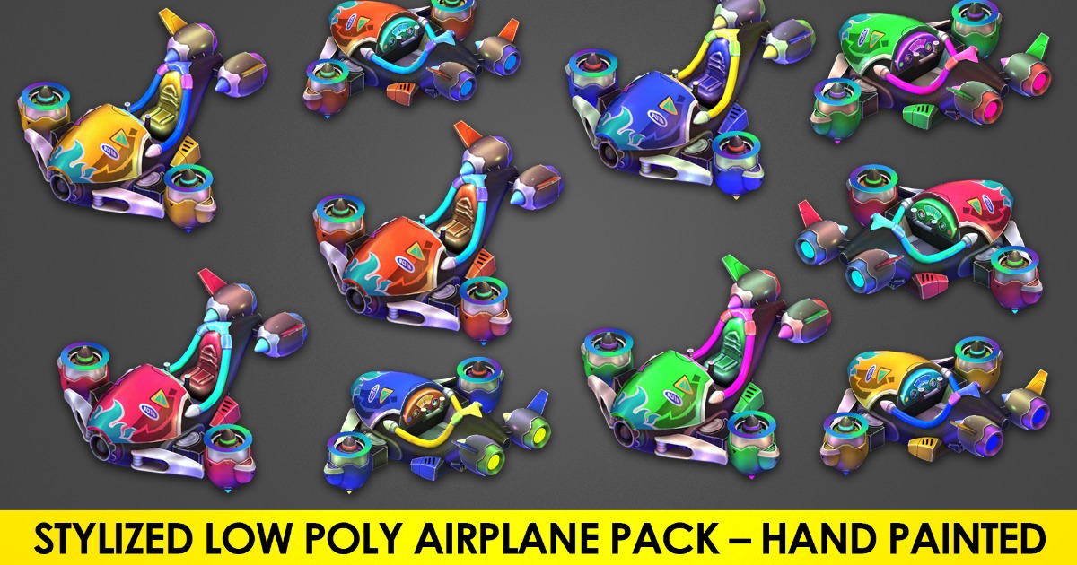 Stylized Low Poly Airplane Pack – Hand Painted (5 Variations) | 3D Air ...