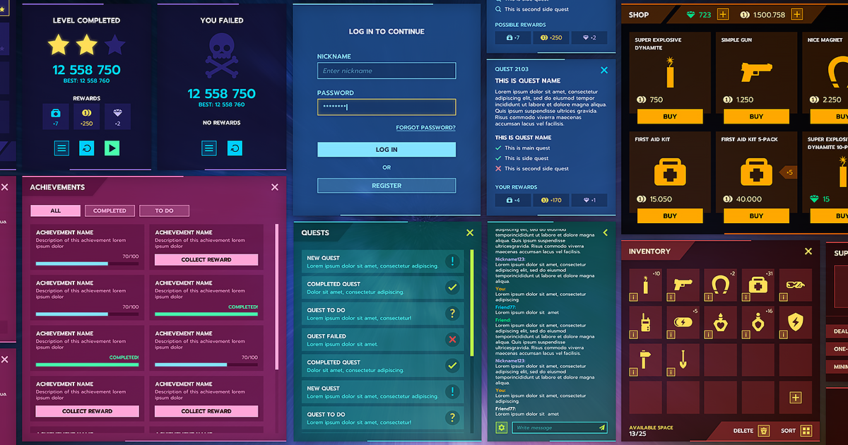 Scifi / Modern flat themed GUI / UI kit - over 700 PNG files + PSD, AI ...