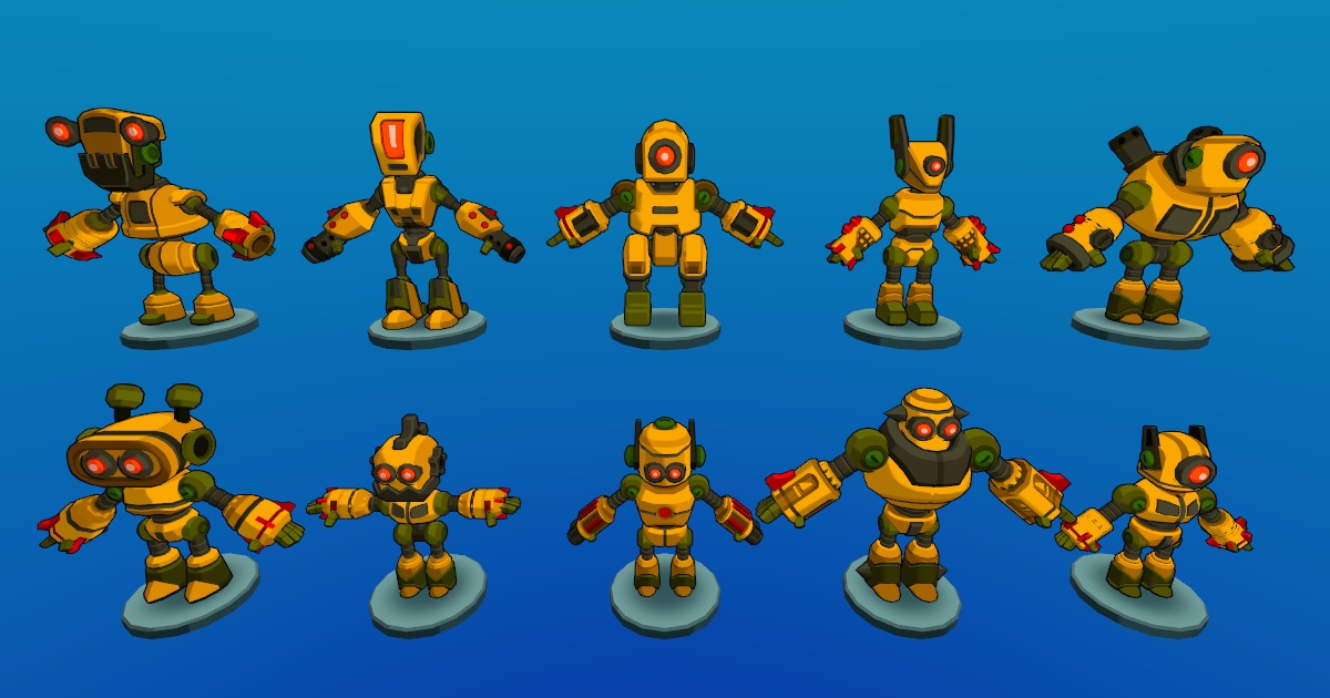 Animated Toon Humanoid Robot Charcaters : 10 Character, 26 Animations, Matcap | 3D Humanoids ...