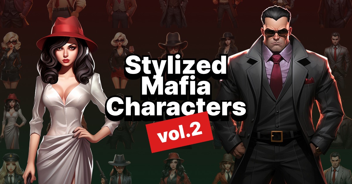 Mafia gangsters hand-painted stylized portraits characters casino slots ...