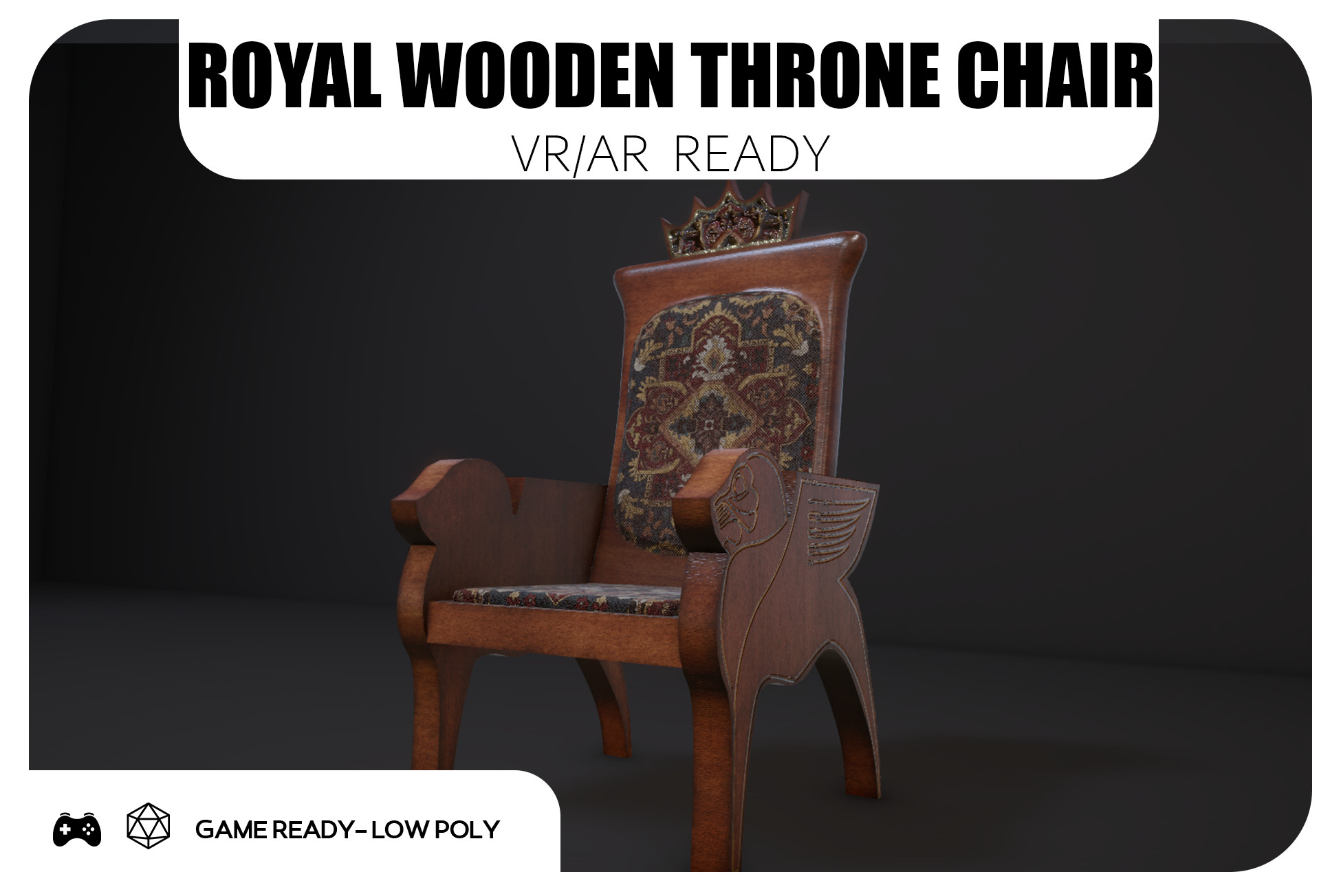 Royal Wooden Throne Chair - Game Ready | 3D Furniture | Unity Asset Store