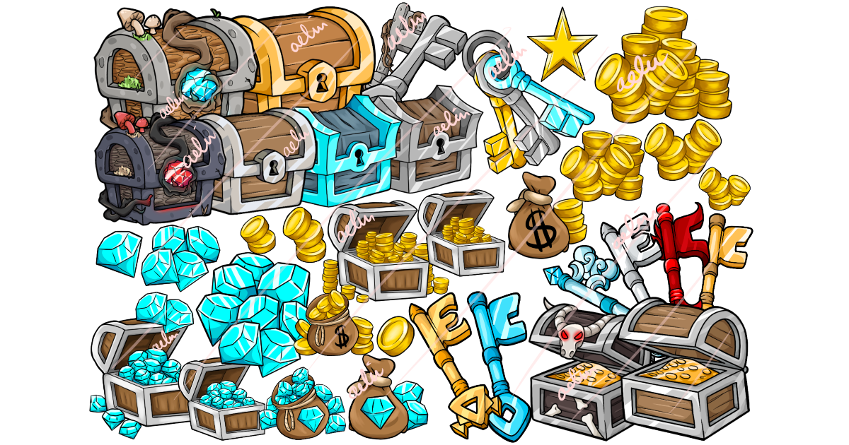 35 Hand-Drawn Chests, Keys, and Coins Icon Pack | 2D Icons | Unity ...