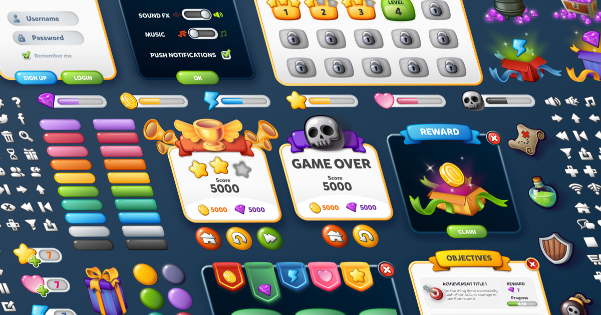 Ui Kit Pro Casual Glossy 2d Icons Unity Asset Store 