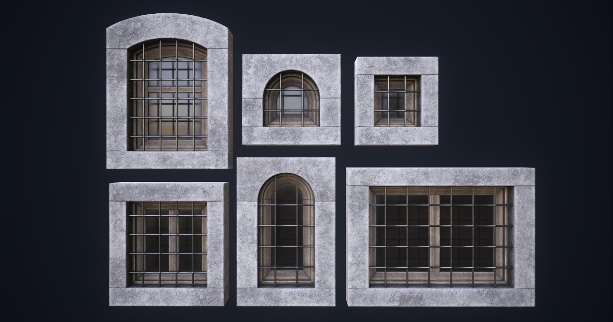 Set of windows with bars | 3D Exterior | Unity Asset Store