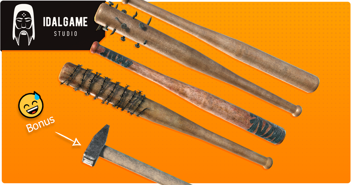Baseball bat Postapocalypse (vol 4) | 3D Weapons | Unity Asset Store