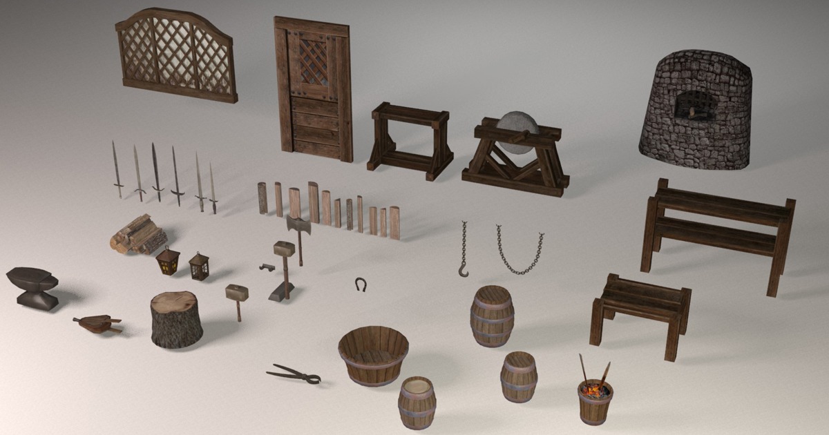 Blacksmith tools - 45 items collection | 3D Tools | Unity Asset Store