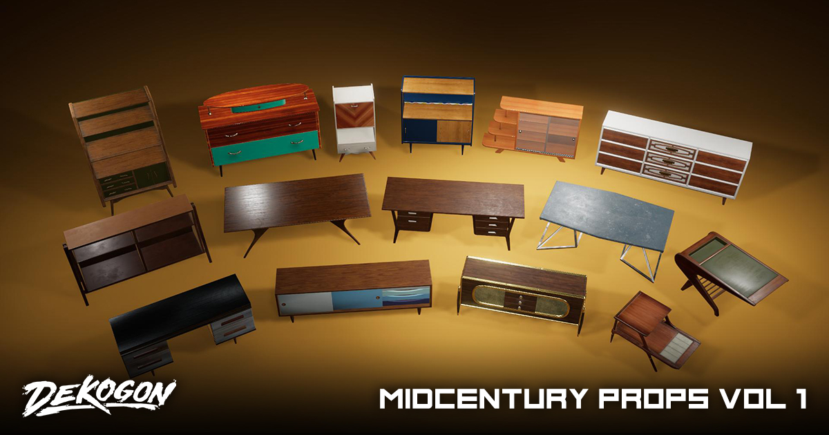 Retro Mid Century Mod Props VOL.1 - Desks and Tables | 3D Furniture ...