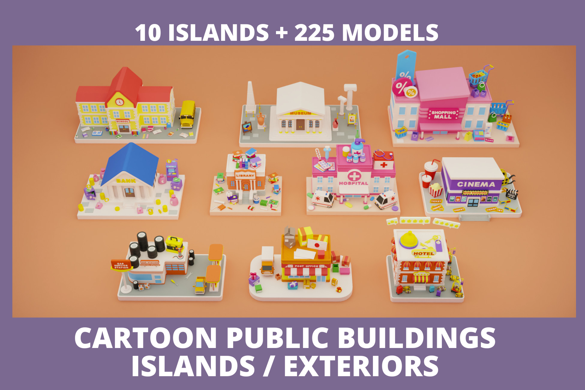 Cartoon Public Buildings Islands / Exteriors | 3D Exterior | Unity ...