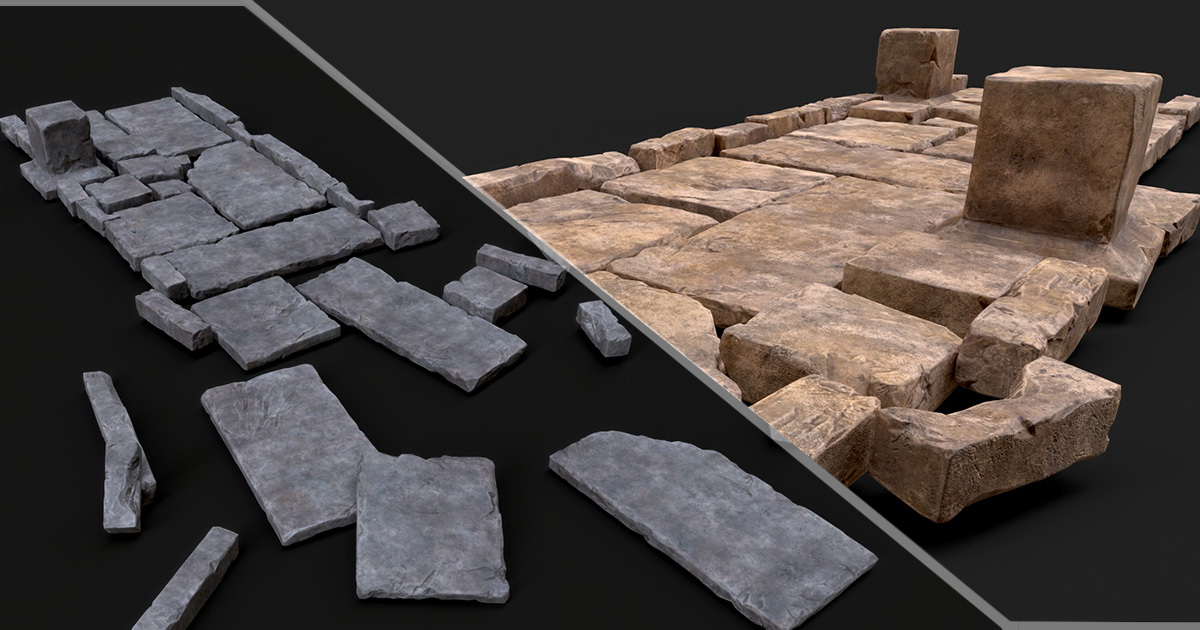 Stone path constructor 3 colours | 3D Dungeons | Unity Asset Store