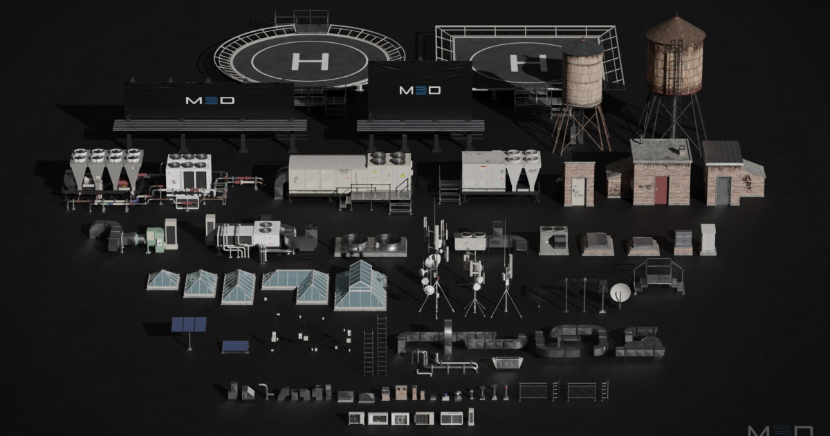 Rooftop Props Collection | 3D Industrial | Unity Asset Store