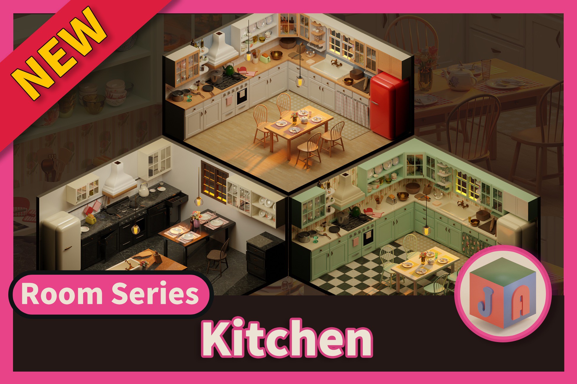 Stylized Kitchen Interior Furniture Set 04 | 3D Environments | Unity ...