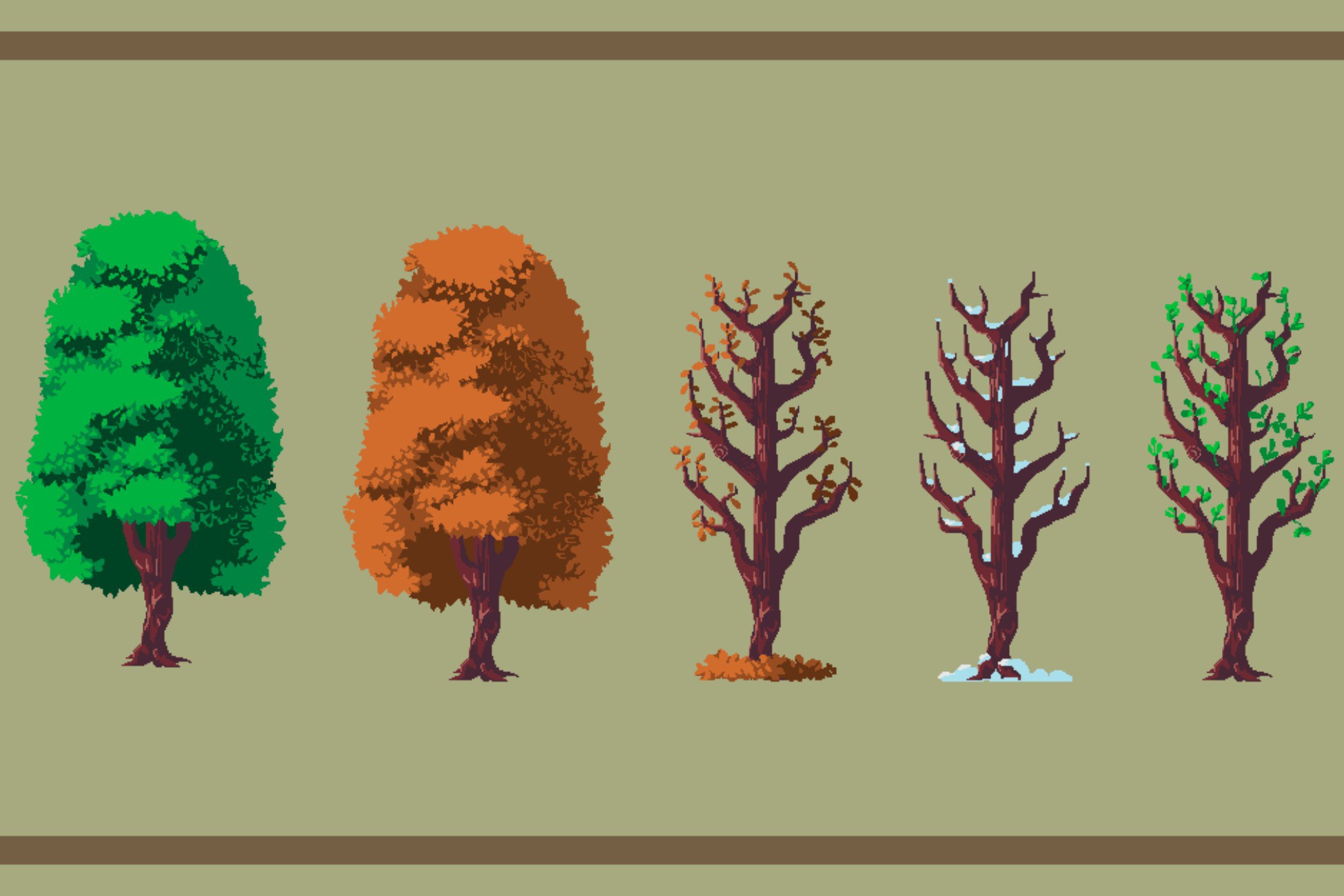 48 species, four seasons of 2D Pixel Trees Black and White (High ...