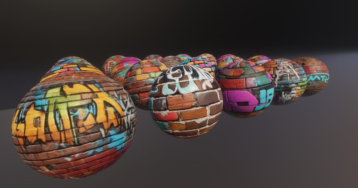 Urban Graffiti Bricks Materials - BananaMonkey | 2D レンガ | Unity Asset Store