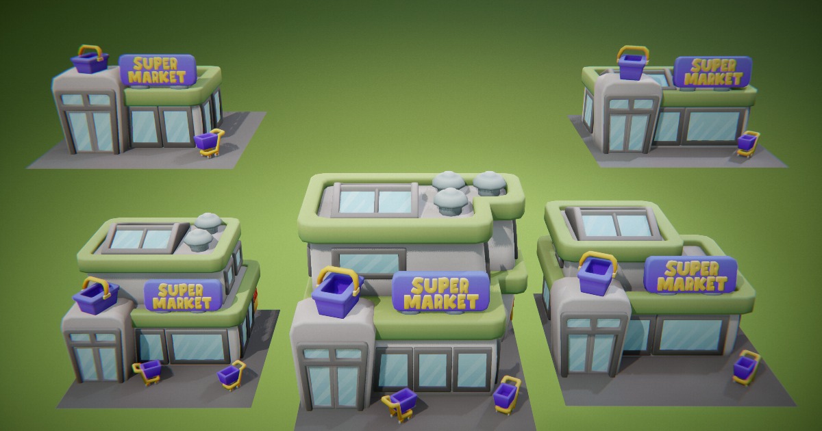 SuperMarket Building Level Up - 5 Levels | 3D Props | Unity Asset Store