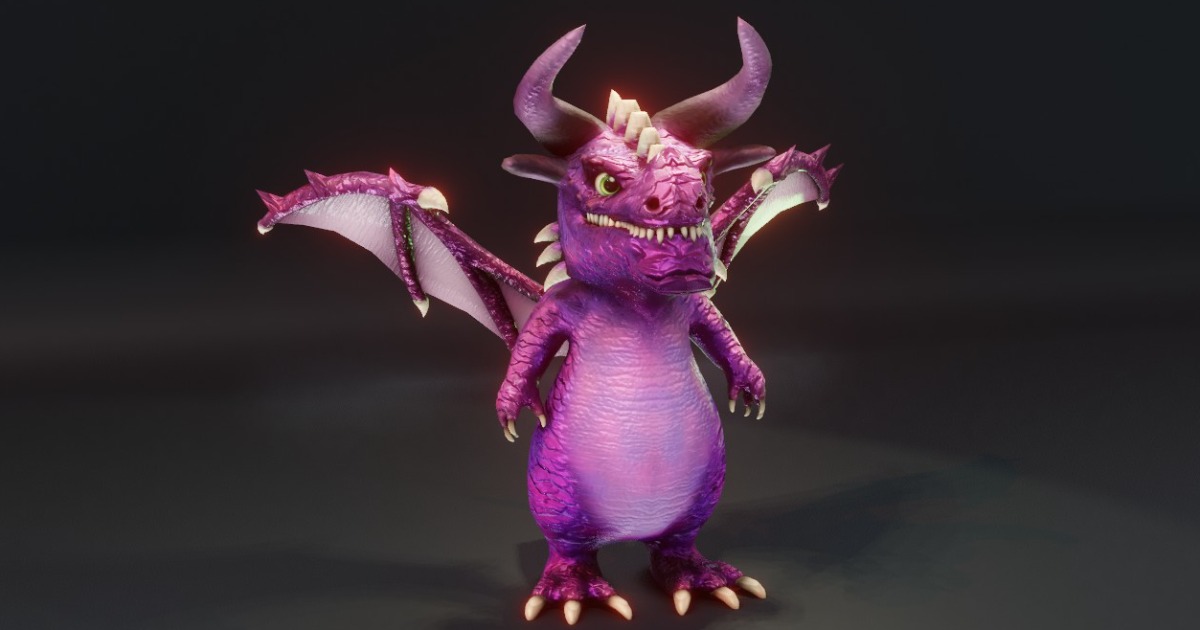 Stylized Amethyst Dragon 3D Model (Low-Poly, Game-Ready, Animated ...