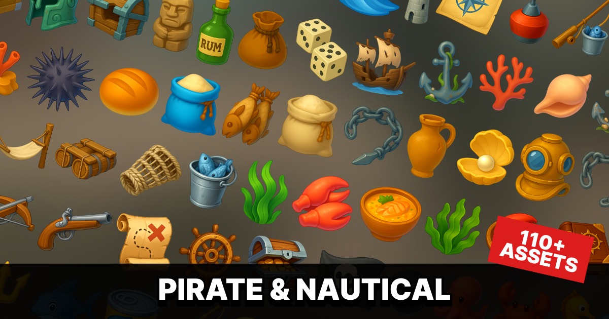 Pirate & Nautical RPG Icons – Treasure, Ships, Ocean Loot, Adventure ...