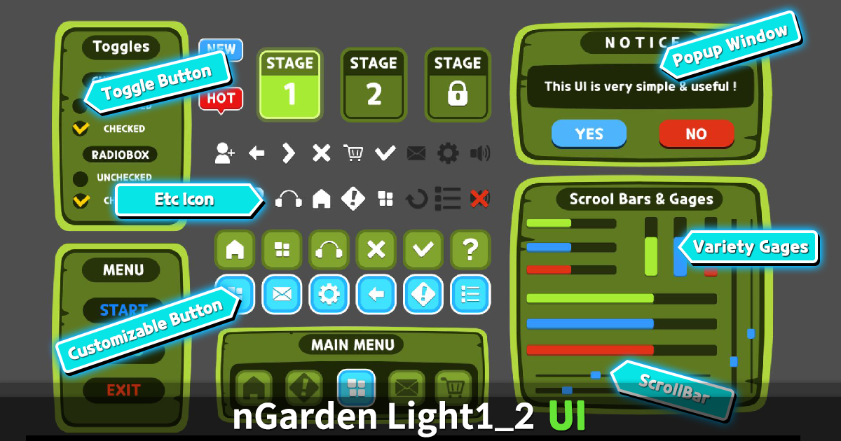 nGarden Light 1-2 UI | 2D GUI | Unity Asset Store