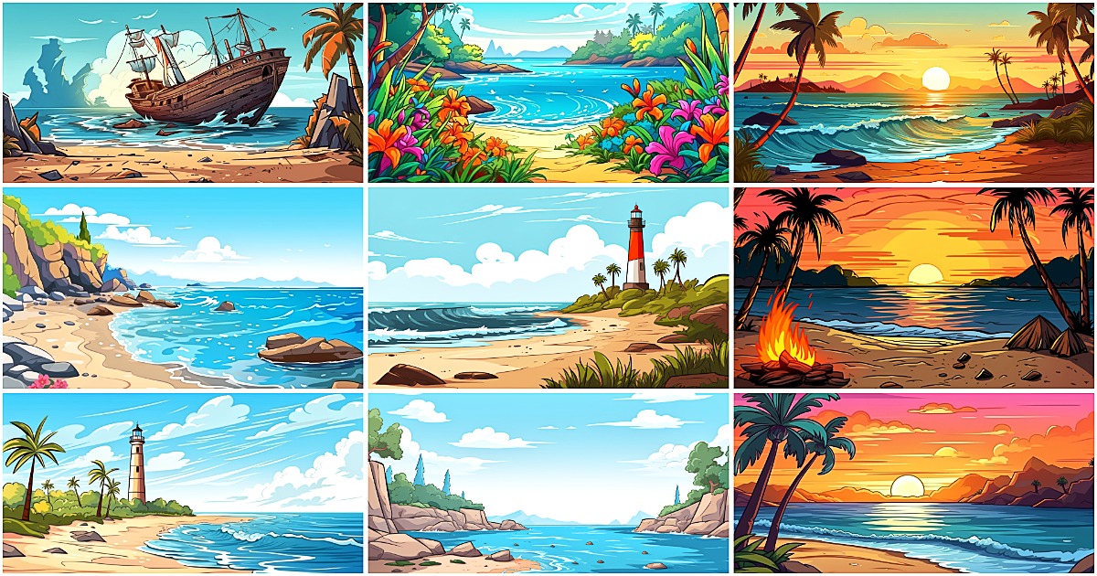 BACKGROUND - Cartoon Beach 1 | 2D 주변환경 | Unity Asset Store