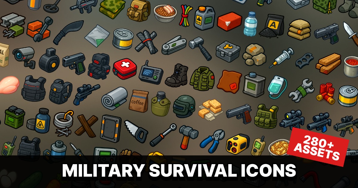 Military Battle Survival Icons – Weapons, Gear & Supplies | 2D | Unity ...