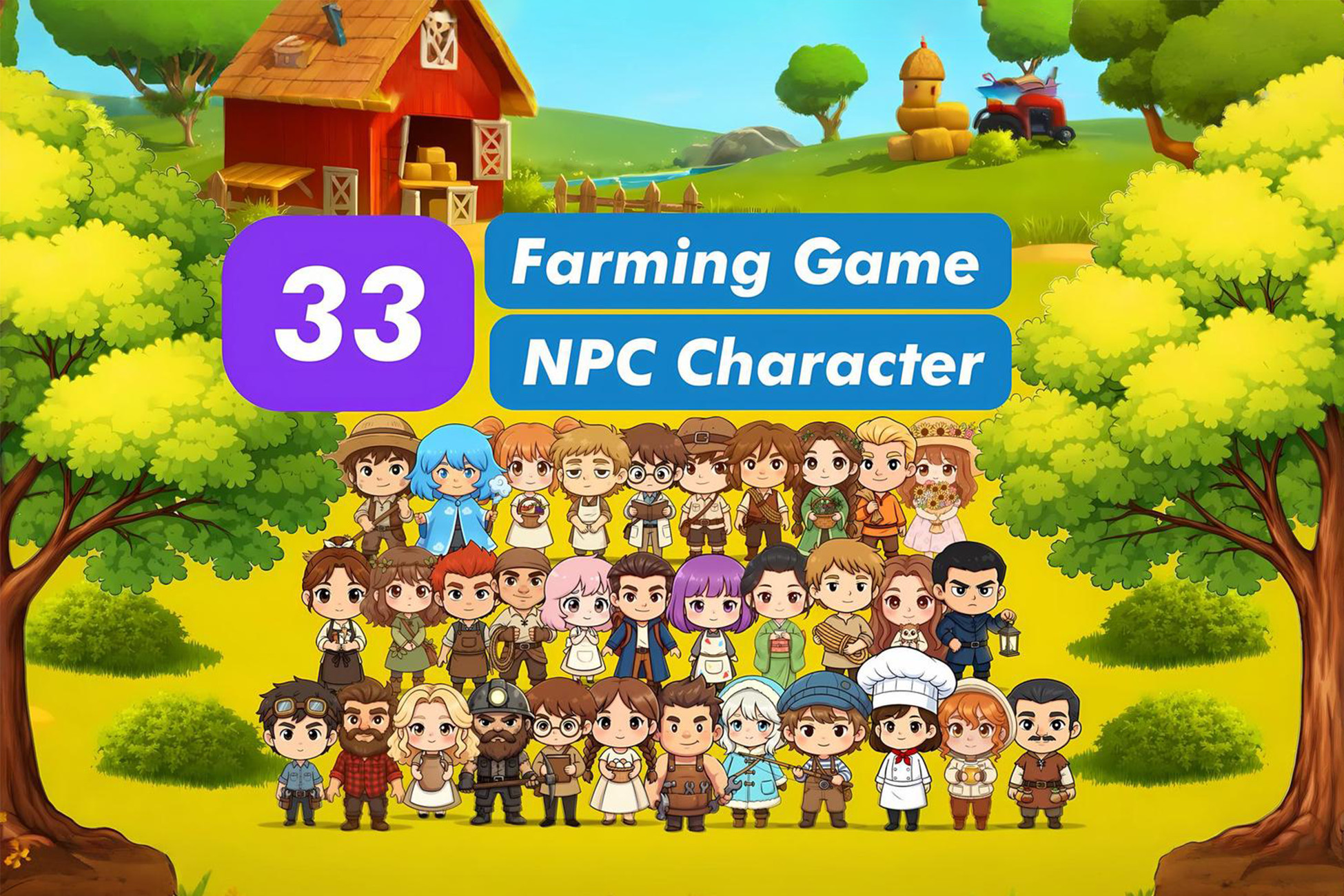 33 Cozy Farming Game NPC Character Pack | 2D Characters | Unity Asset Store