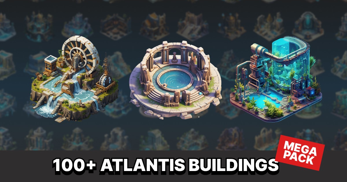 2D Atlantis Stylized hand painting fantasy isometric environment ...