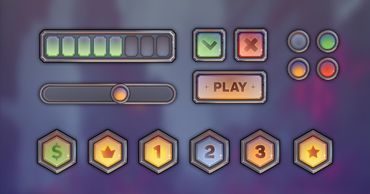 Stylized Metal and Amber Icons and GUI elements (Vector Graphics) | 2D ...