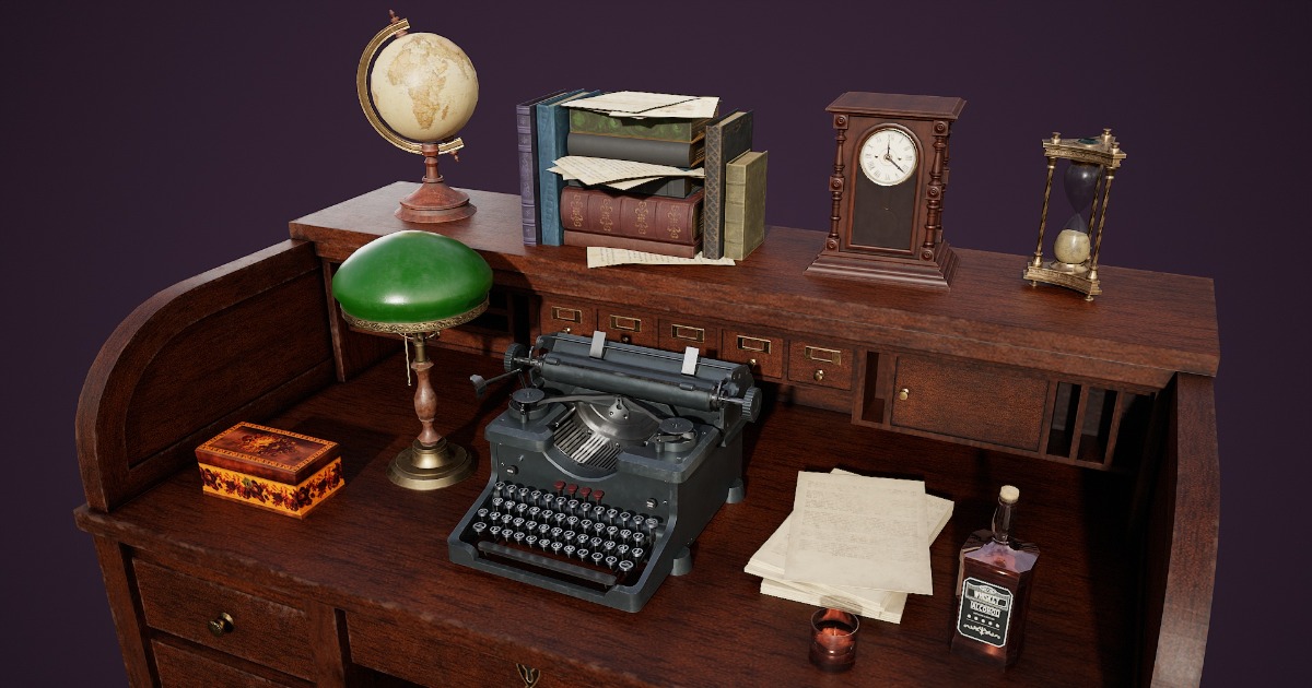Antique Desk With Miscellaneous | 3D Props | Unity Asset Store