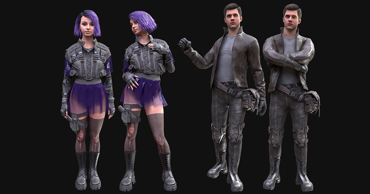 Collection 29 - Man/Woman in Cyber Outfit - Rigged | 3D Characters ...