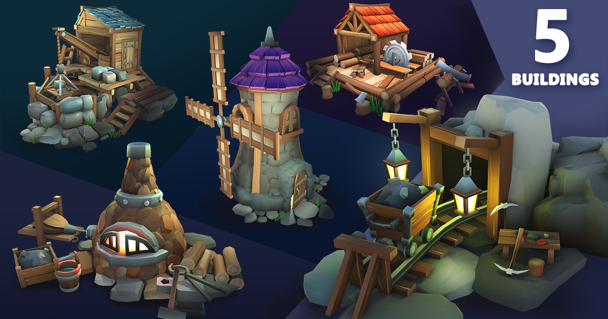 Stylized Village Resource Buildings | 3D 판타지 | Unity Asset Store