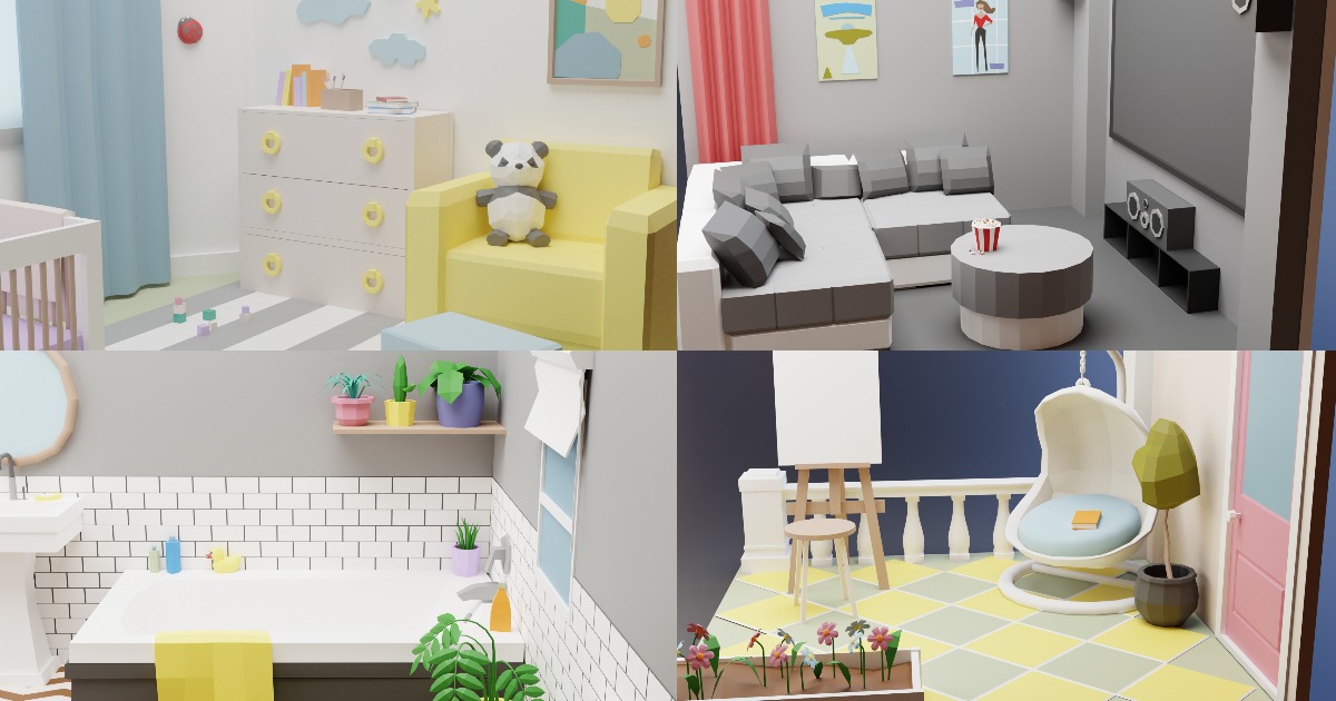 Low Poly Rooms Interiors 2 | 3D Environments | Unity Asset Store