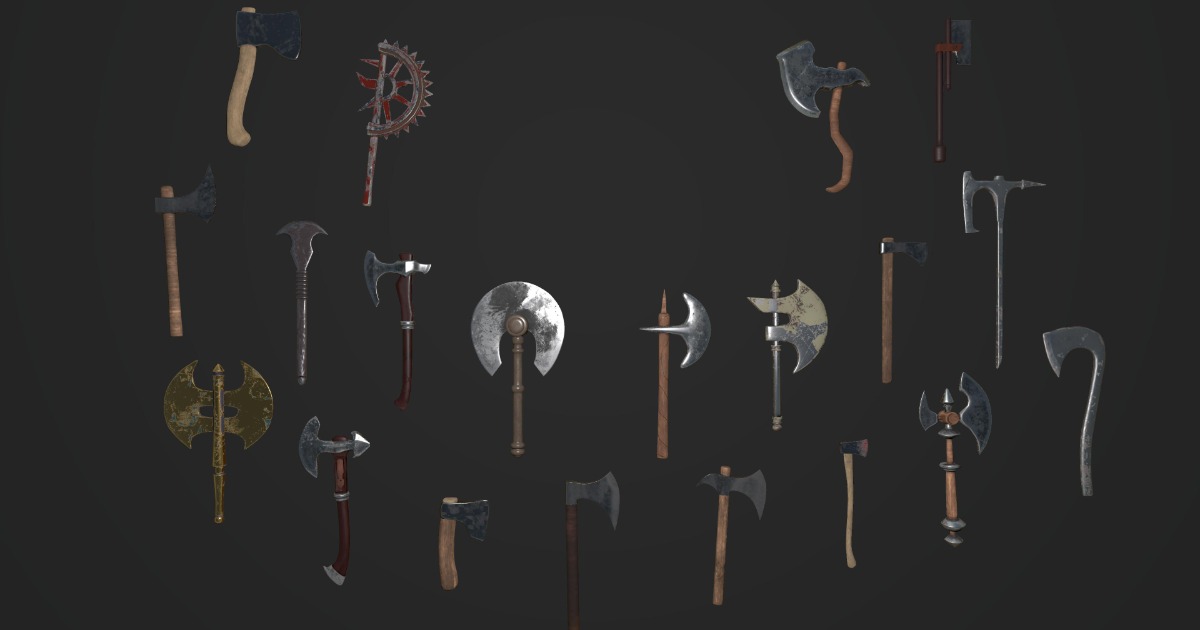 Mid poly Axes Collection | 3D Weapons | Unity Asset Store
