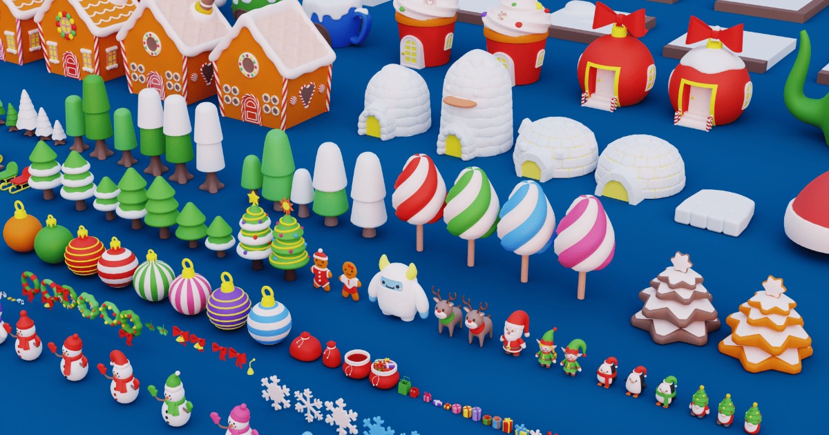 Cozy Cartoon Christmas 3D Asset Pack – Props & Characters | 3D Exterior ...