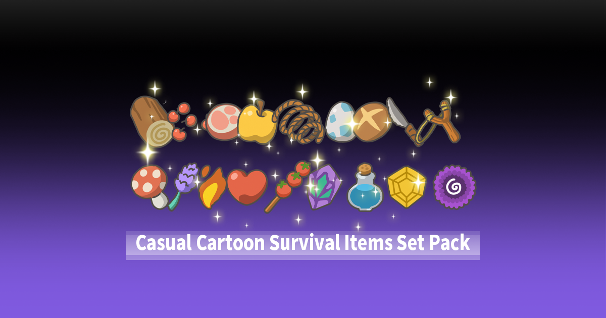 Casual Cartoon Survival Items Set Pack | 2D Icons | Unity Asset Store