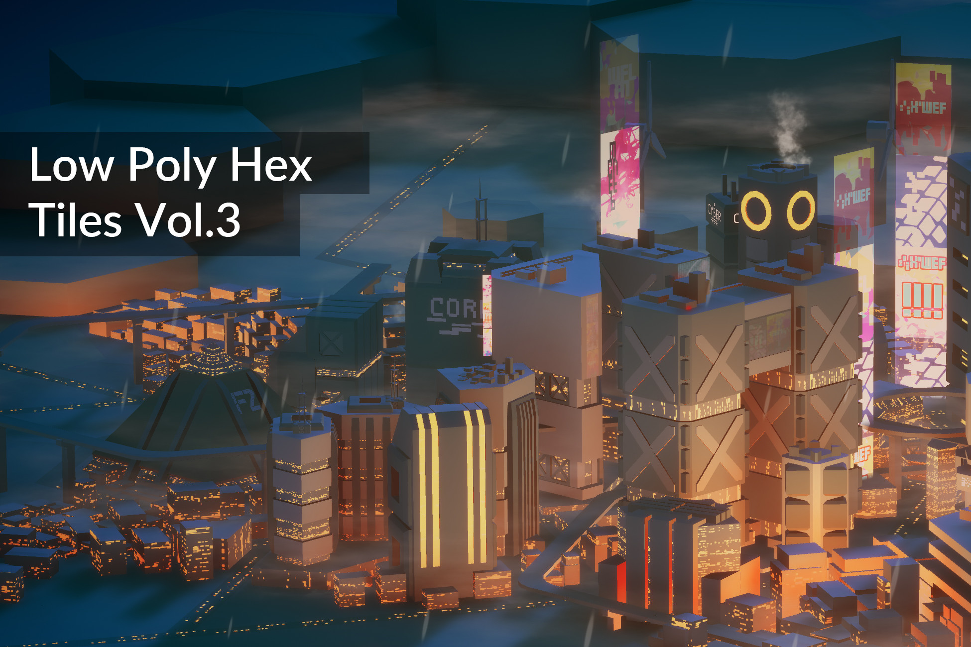Low Poly Hex Tiles Vol.3 (Cyber City) | 3D Sci-Fi | Unity Asset Store